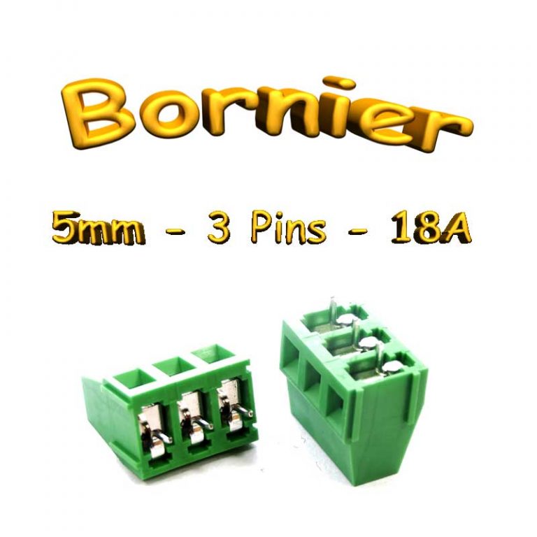 Bornier 3 pôles à souder- Pas 5mm - 18A - Vert